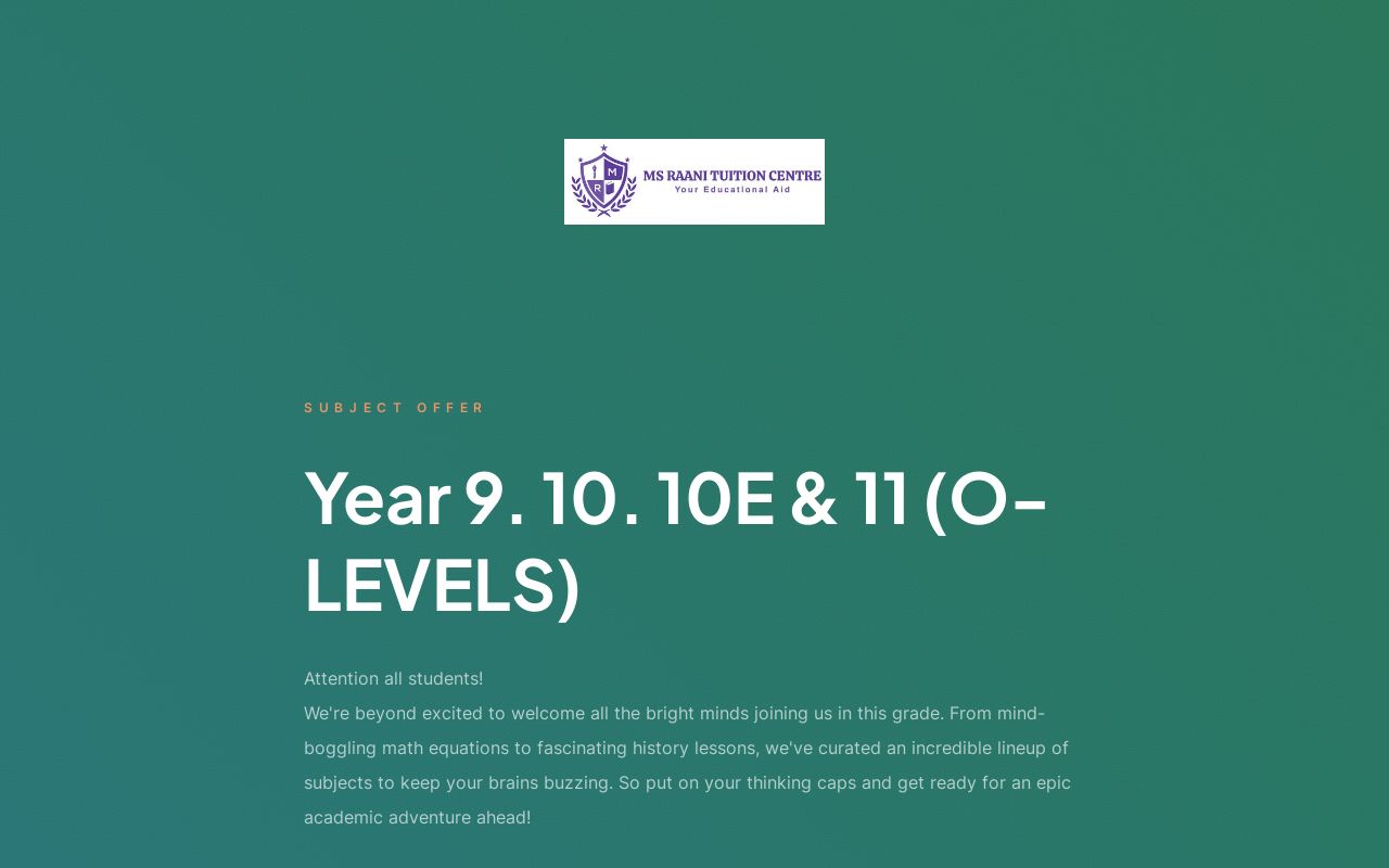 Year 9. 10. 10E & 11 (O-LEVELS)